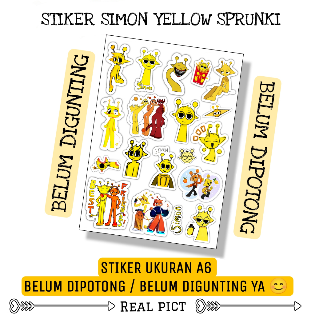 Jual STIKER SIMON YELLOW SPRUNKI / STIKER BELUM DIPOTONG BAHAN VINYL ...