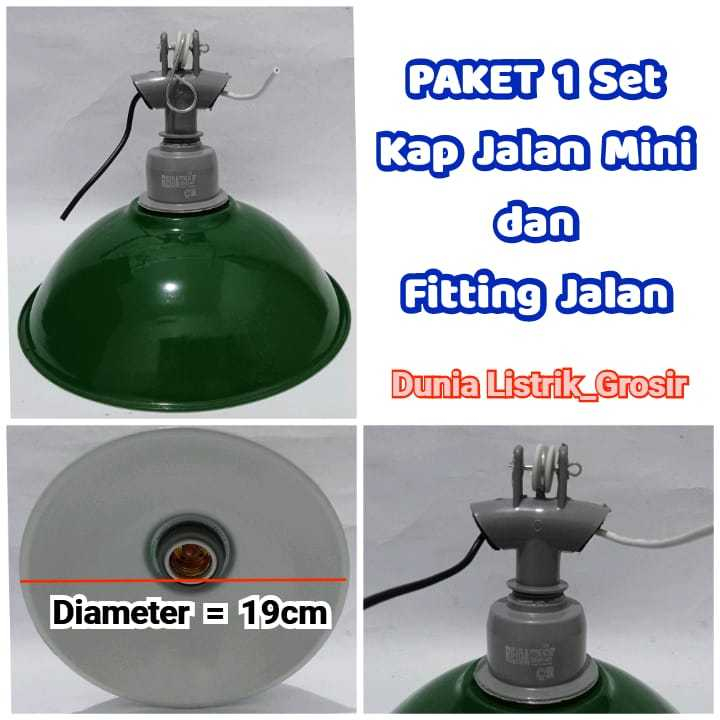 Jual 1 SET Kap Besi Hijau + Fitting Jalan, Kap Lampu Jalan Outdoor Mini Diameter 19 Cm | Shopee ...