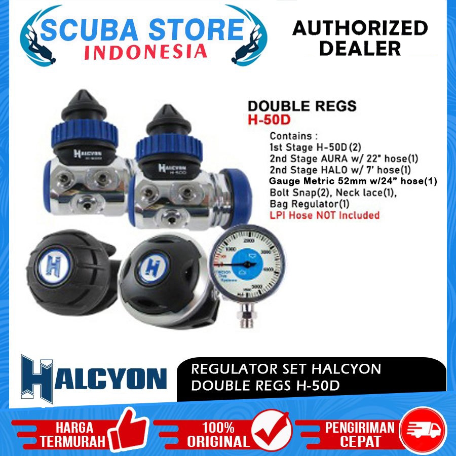 Jual Paket Regulator Set Package Twin Tank Halcyon Double H-50D Diaphragm 2nd Stage Halo Aura ...