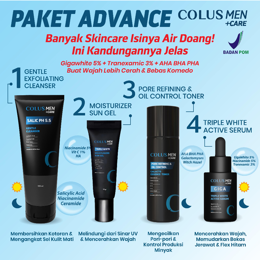 Jual COLUS MEN Paket Skincare Pria ADVANCE | Serum Gigawhite 5 ...
