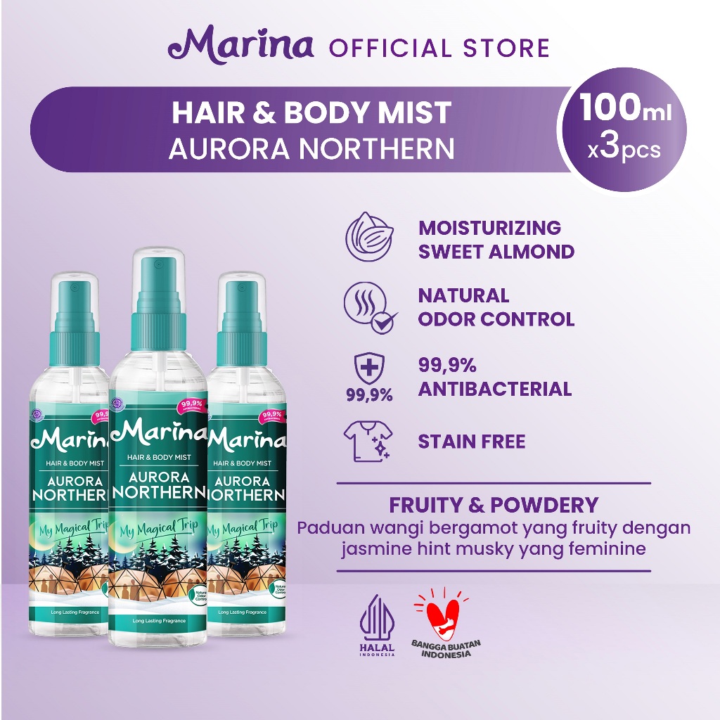 Jual Marina Hair & Body Mist Cologne Caribbean Breeze [100 ml / 3 pcs] - Exp : 04.2026 | Shopee ...