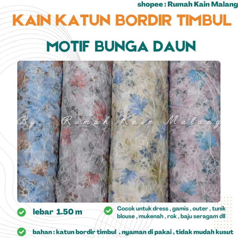 Jual KAIN KATUN BORDIR TIMBUL || MOTIF BUNGA DAUN ( HARGA PER 0.5 METER ...