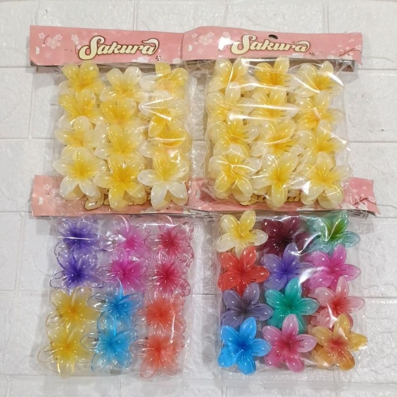 Jual Jepit rambut/jepitan salon rambut bunga Kamboja warna warni mengkilap 4 & 5 cm isi 12 pcs ...