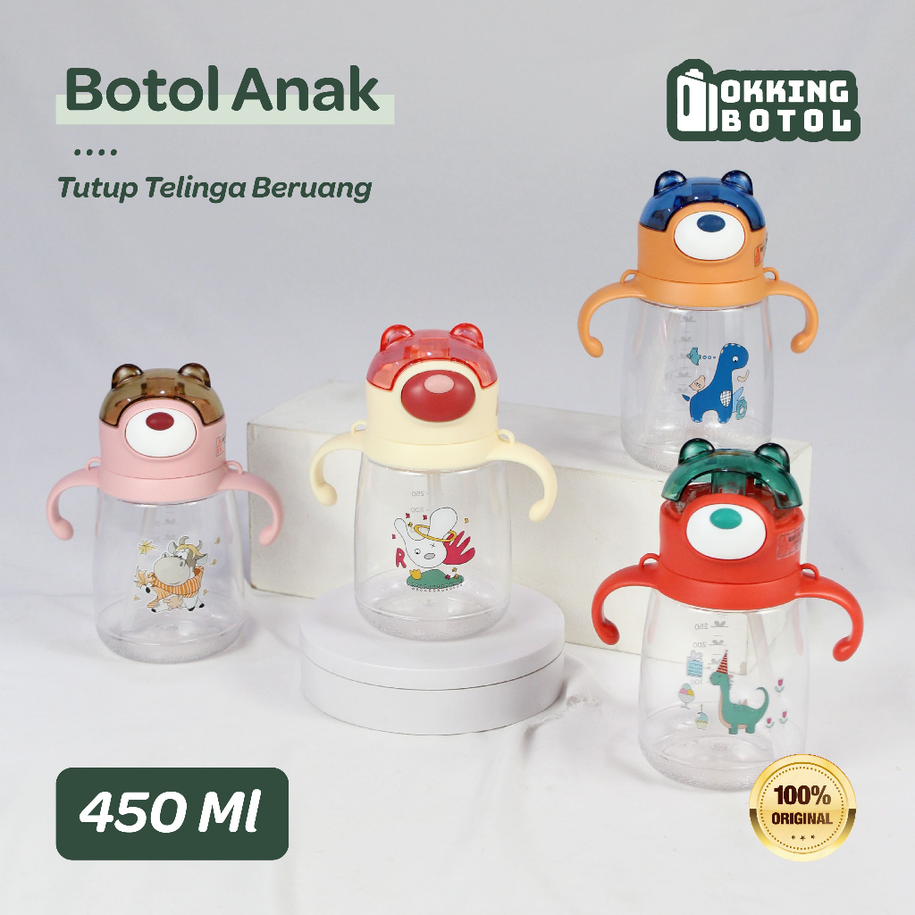 Jual Botol minum anak gagang 450ml / Botol air minum anak dengan sedotan tali 450ML BPA Free ...