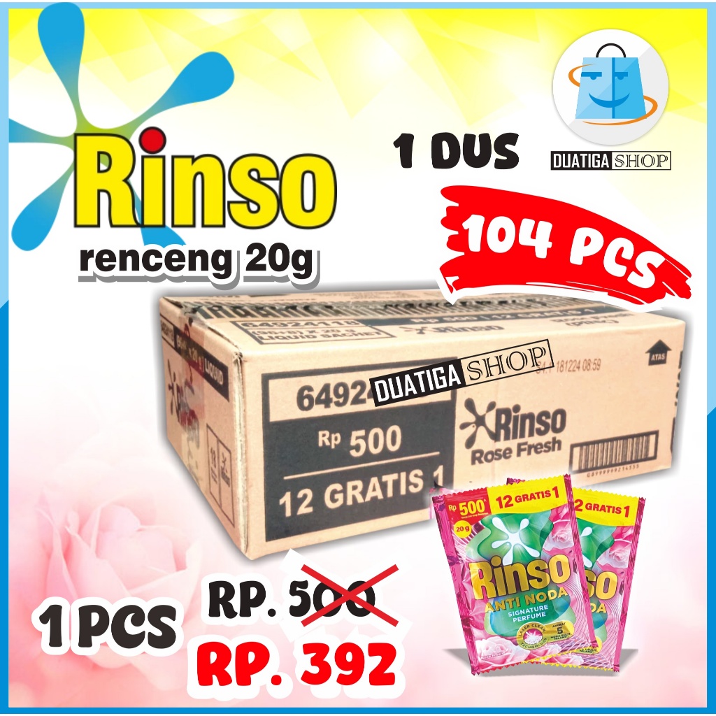 Jual 1 DUS RINSO CAIR KEMASAN SACHET 20g 500an isi 104 PCS | Shopee ...