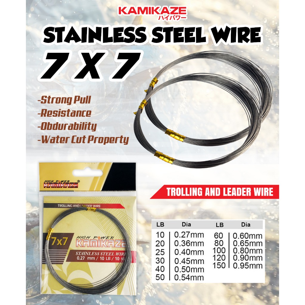 Jual Neklin Kamikaze Wire 7x7 Stainless Steel Wire 10-120LB | Shopee Indonesia