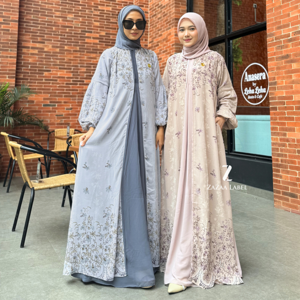 Jual Zazaa Label - Tisya Set Gamis dan Hijab Motif Bunga Wanita Zipper ...