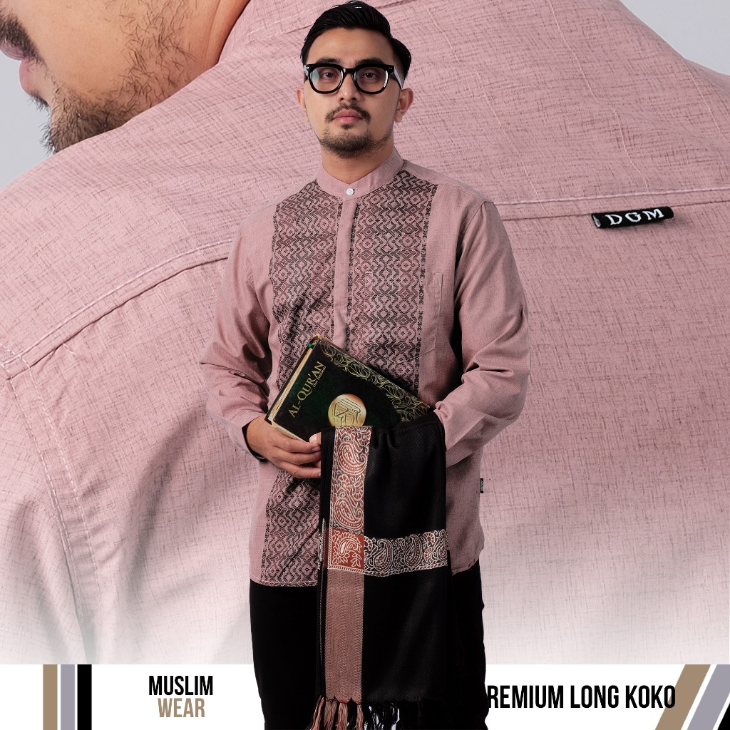 Jual DGM Baju Koko Pria Lengan Panjang Bordir Premium Merah Muda Motif ...