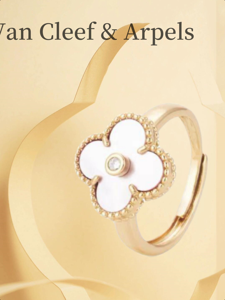 Jual 【box + tote bag】VCA Van Cleef & Arpels cincin seri empat daun/cincin bunga/18k emas cincin ...