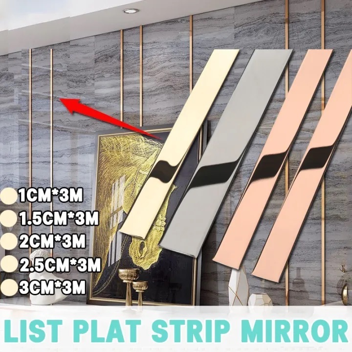 Jual 【Ready】3M/5M List Plat Strip Mirror Gold 3M Stiker Dinding Garis ...