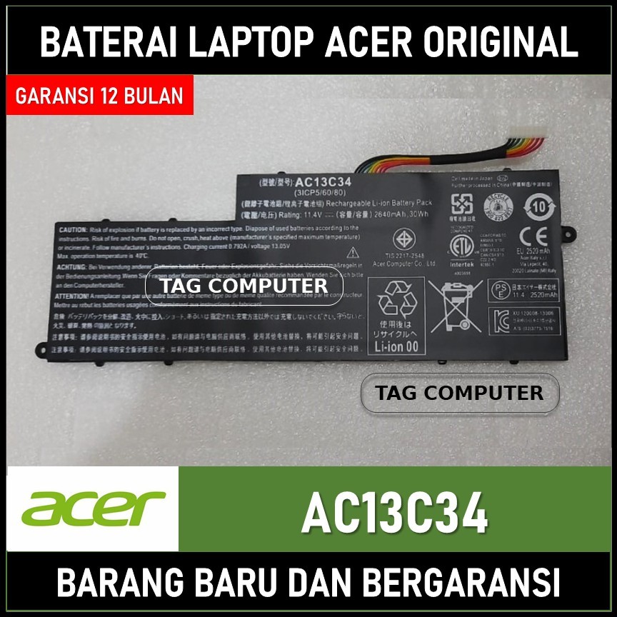 Jual BATERAI ACER ASPIRE V5-132 V5-132P AC13C34 ORIGINAL | Shopee Indonesia
