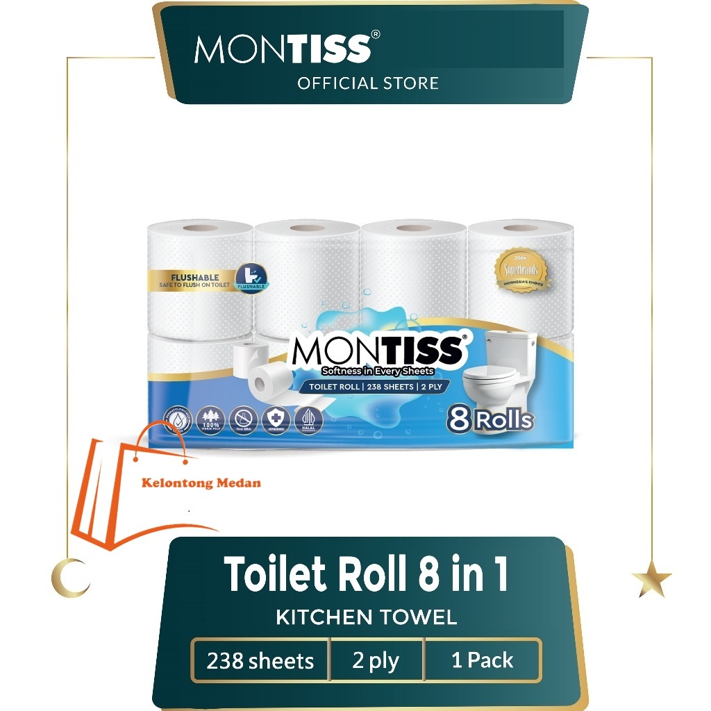 Jual [ 1 Pack 8 Roll ] Tisu Tissue montiss roll tissue gulung toilet ...