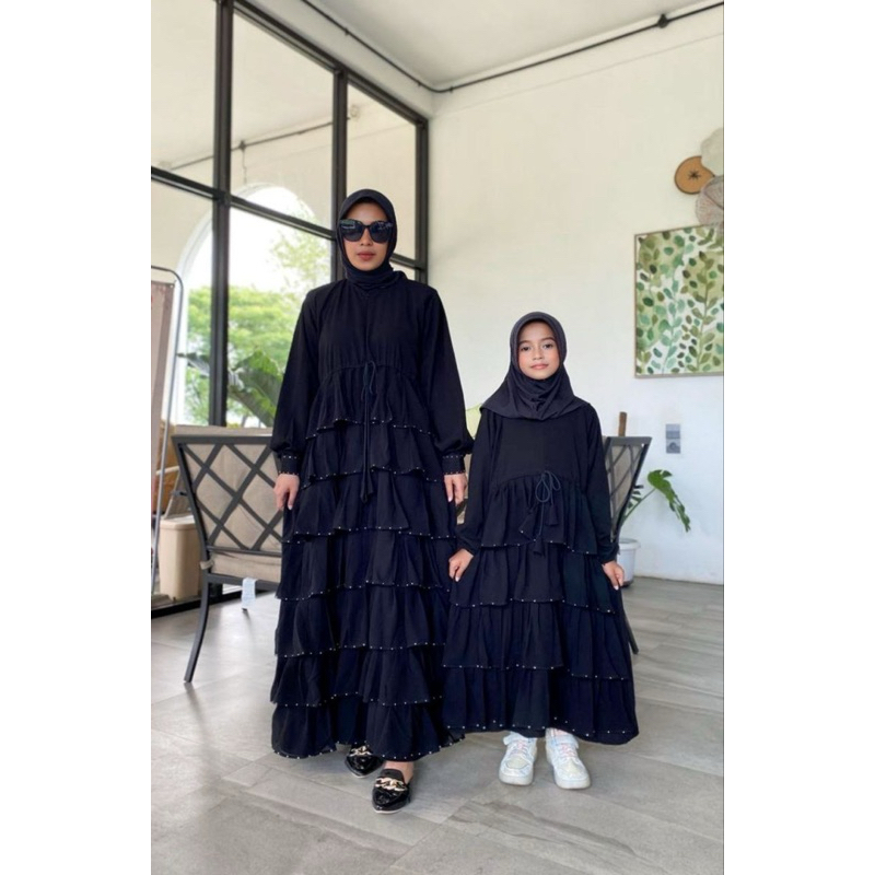 Jual Abaya couple mom and kids hitam jetblack fremium kombi layer susun ...