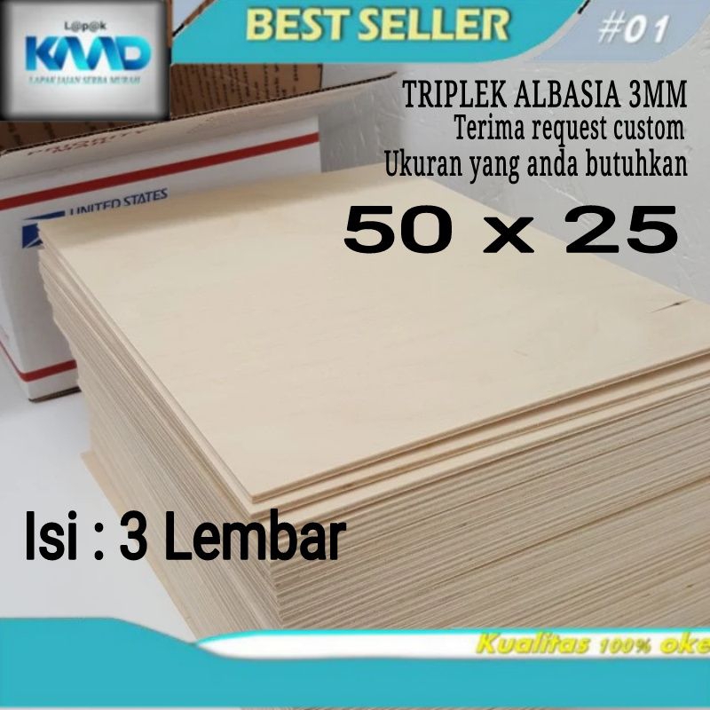Jual Lk - triplek 3mm albasia 50 x 25 isi 3 lembar multiplek potongan ...