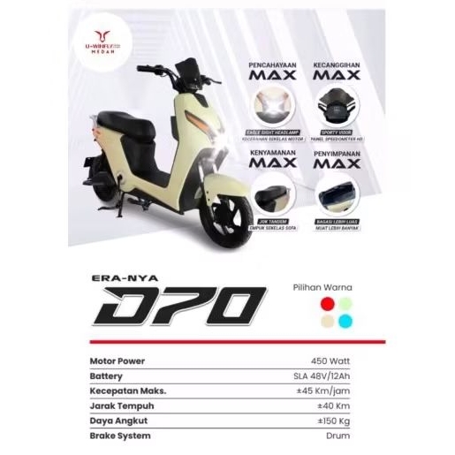 Jual Sepeda Listrik Murah Medan UWinfly D70 Warna Krim | Shopee Indonesia