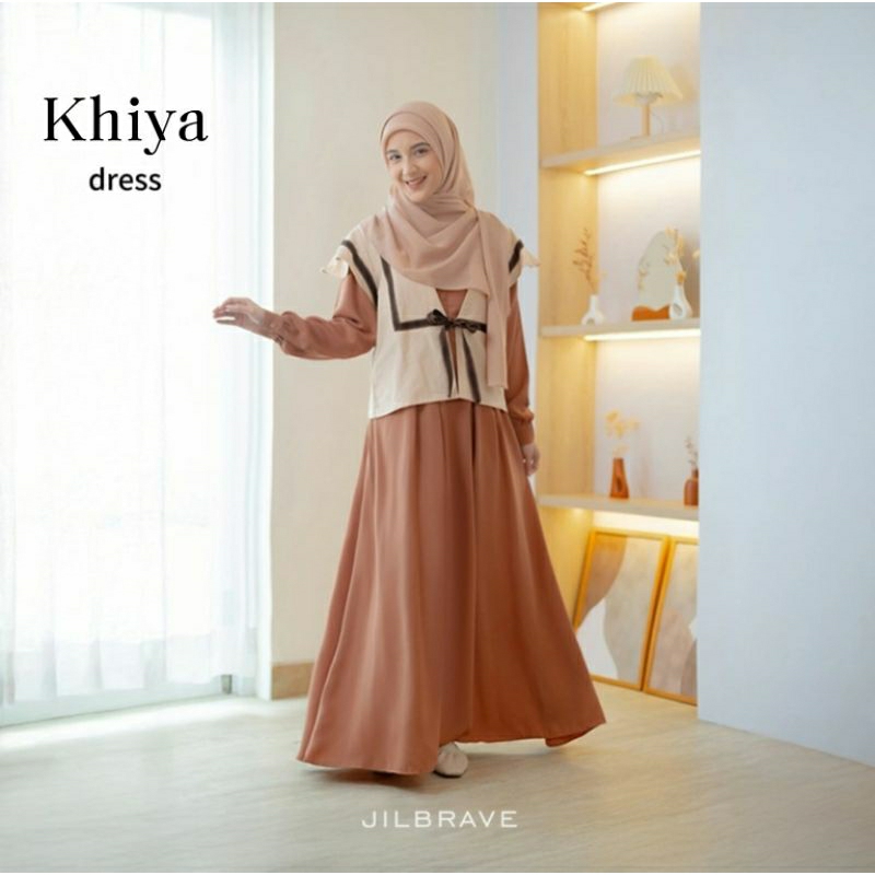 Jual KHIYA DRESS JILBRAVE | Gamis dengan Outer Linen menyatu Aksen Pita ...