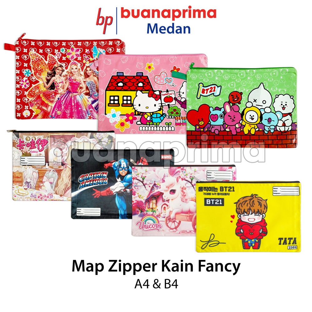 Jual Map ZIPPER KAIN MOTIF FANCY A4 B4 Karakter Kartun Film Map Tempat ...