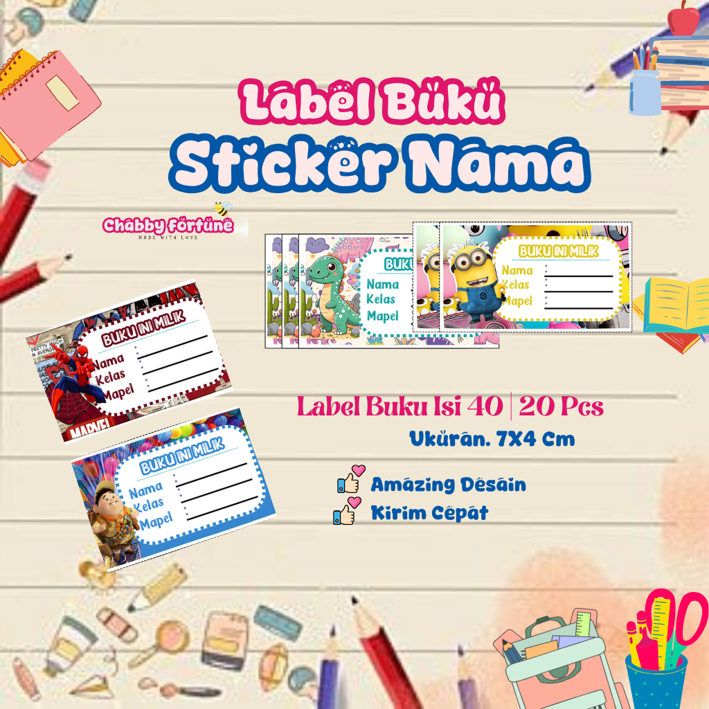 Jual STICKER LABEL NAMA/LABEL MATA PELAJARAN ANAK CUSTOM ISI 40 PCS ...