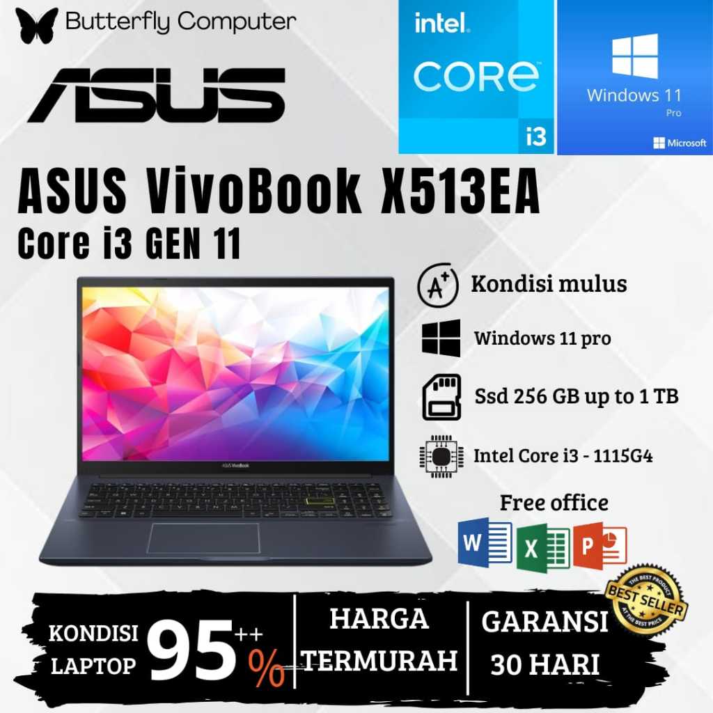 Jual Laptop Asus VivoBook X513EA Core i3 Gen 11 - RAM 16 GB SSD 1TB - 15 INCH - FHD - WIN PRO ...