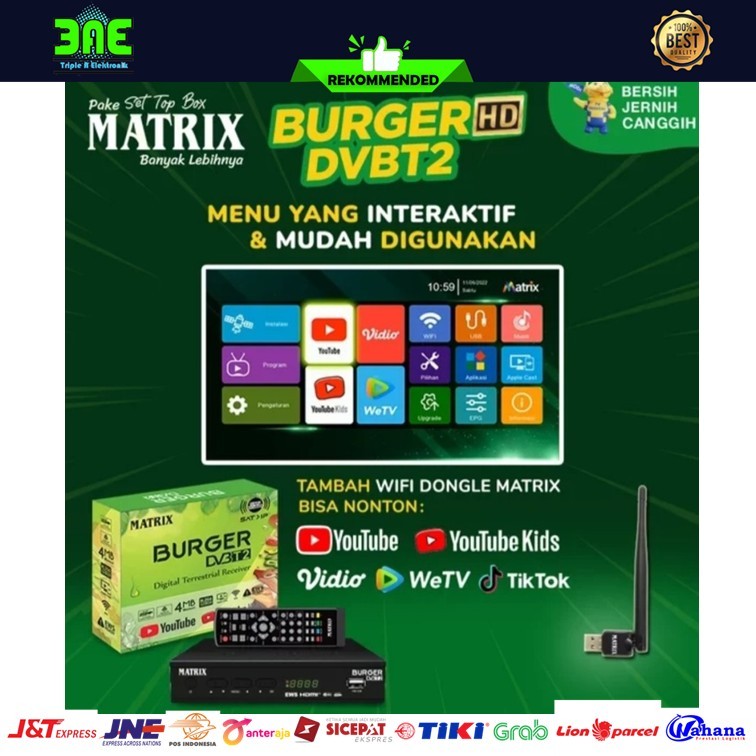 Jual Matrix Burger Hijau HD Green DVB-T2 Set Top Box TV Digital Channel Nasional Gratis Antena ...