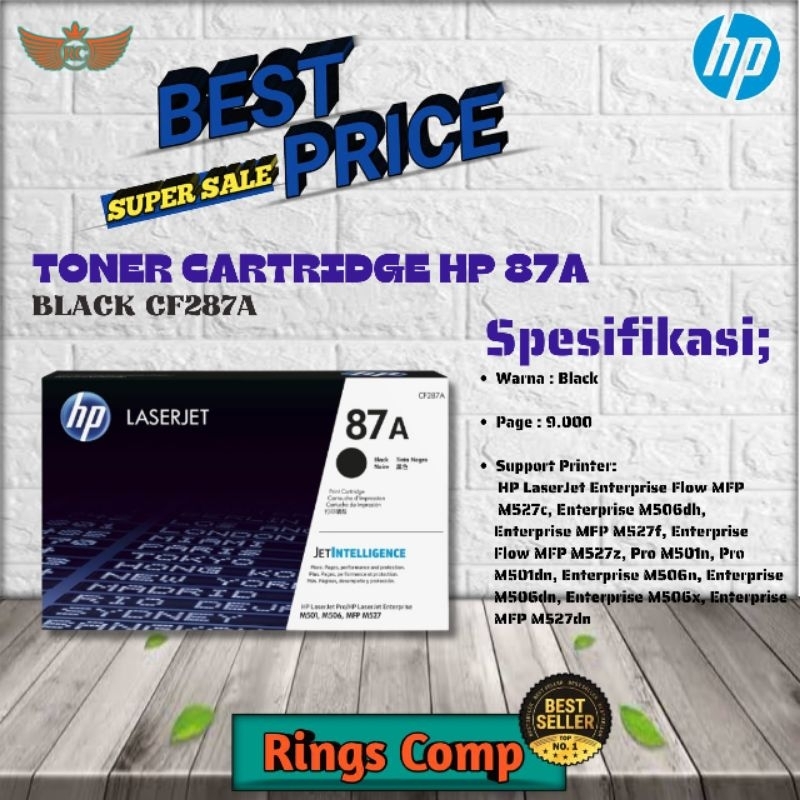 Jual Toner Cartridge Laserjet Hp 87a Black Cf287a Printer Enterprise Flow Mfp M527c Shopee