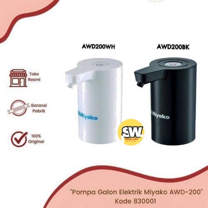 Jual POMPA GALON ELEKTRIK MIYAKO AWD 200 / POMPA DISPENSER HITAM ...
