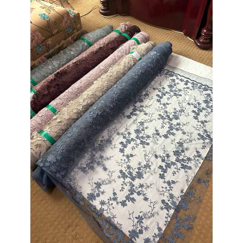 Jual (Harga per 0.5m) Tile bordir sapto elisaab/tille tulle bordir ...