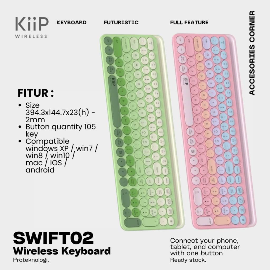 Jual KiiP SWIFT02 Wireless Keyboard Bluetooth Multi Device Dual Mode ...