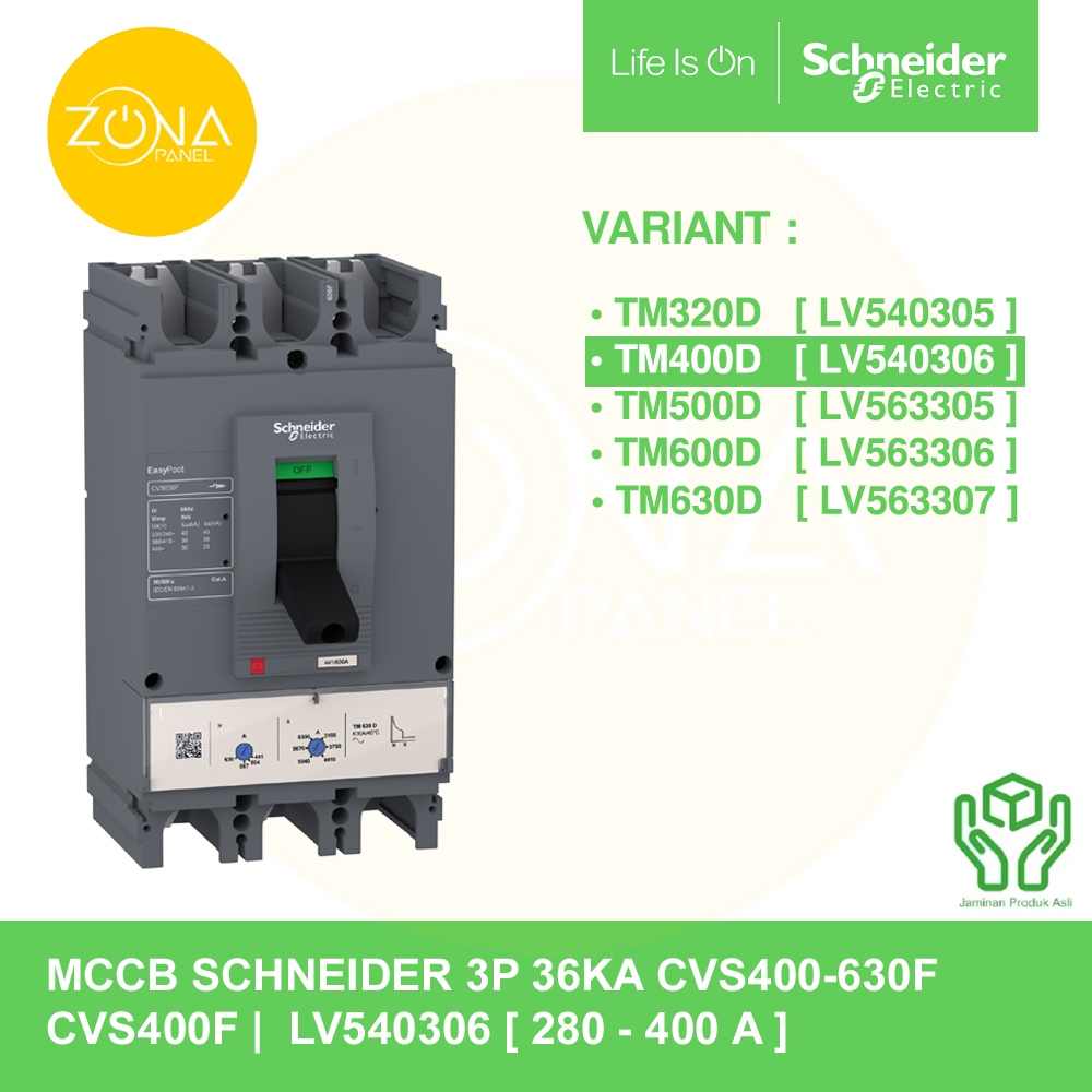 Jual MCCB SCHNEIDER EASYPACT CVS400F 3P 400A 36KA TMD TM400D LV540306 | Shopee Indonesia
