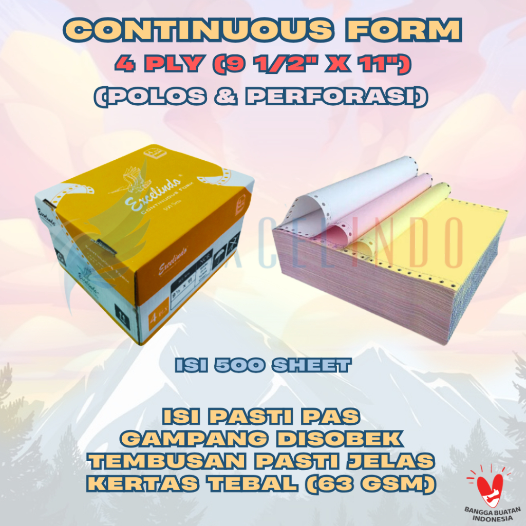 Jual EXCELINDO Kertas Continuous Form 4 ply NCR 9 1/2x11 Ukuran FULL ...