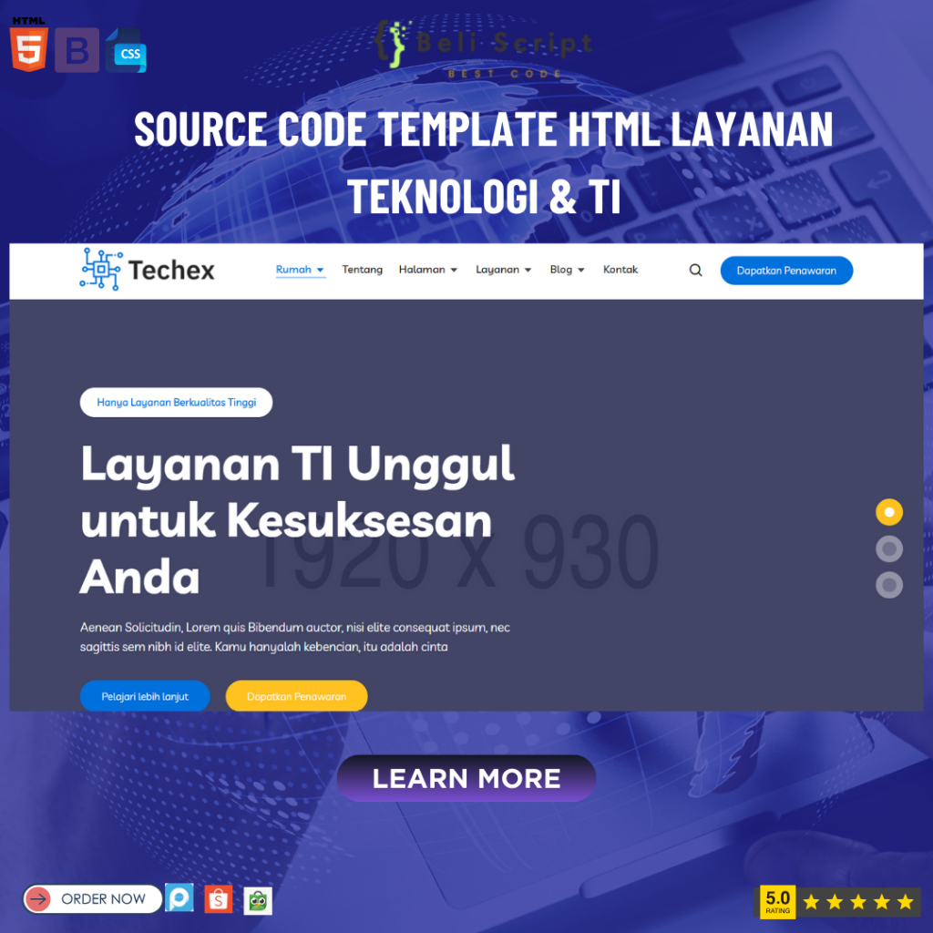 Jual SOURCE CODE TEMPLATE HTML LAYANAN TEKNOLOGI & TI | Shopee Indonesia