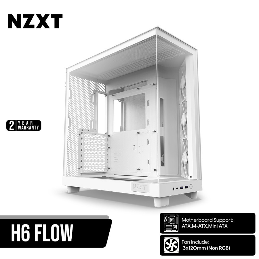Jual Casing PC Komputer NZXT H6 H-6 Flow | Mid Tower | ATX Case | 3 Fan ...