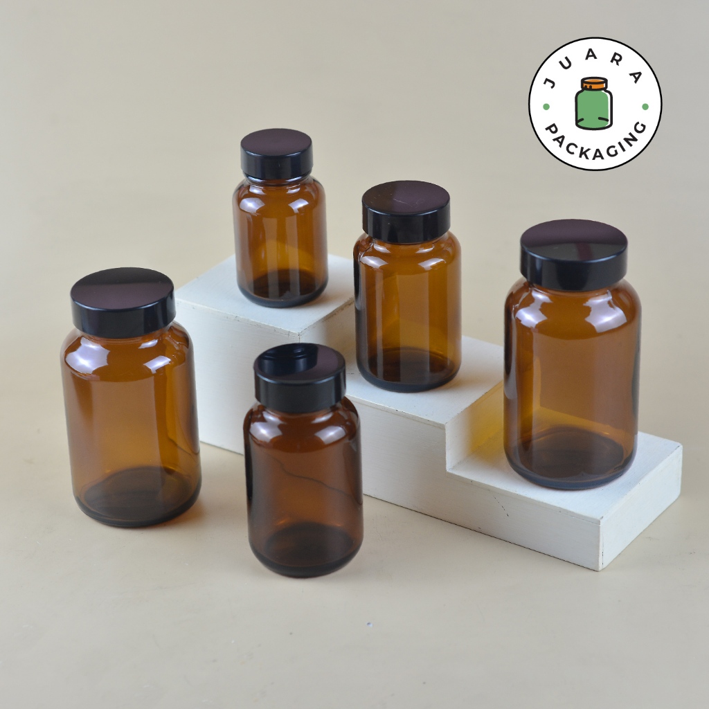 Jual Botol Kaca Amber 60ml 100ml 120ml 200ml Botol Coklat Tebal dengan Seal Segel Tutup Plastik ...