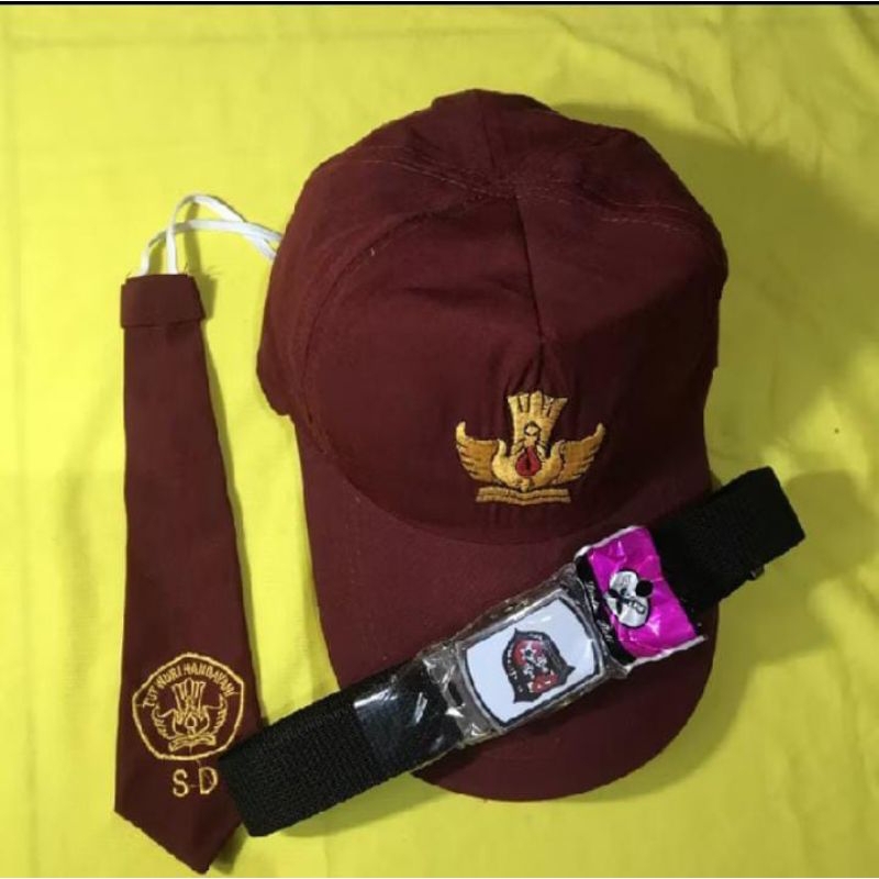 Jual paket Dasi Topi dan Sabuk SD merah dan merah putih cewe cowo ...