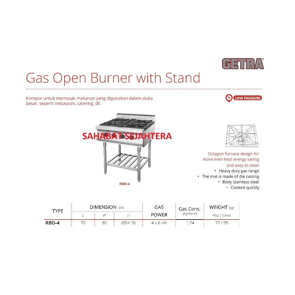Jual GETRA Gas Open Burner with Stand RBD-4 Kompor 4 Burner | Shopee ...