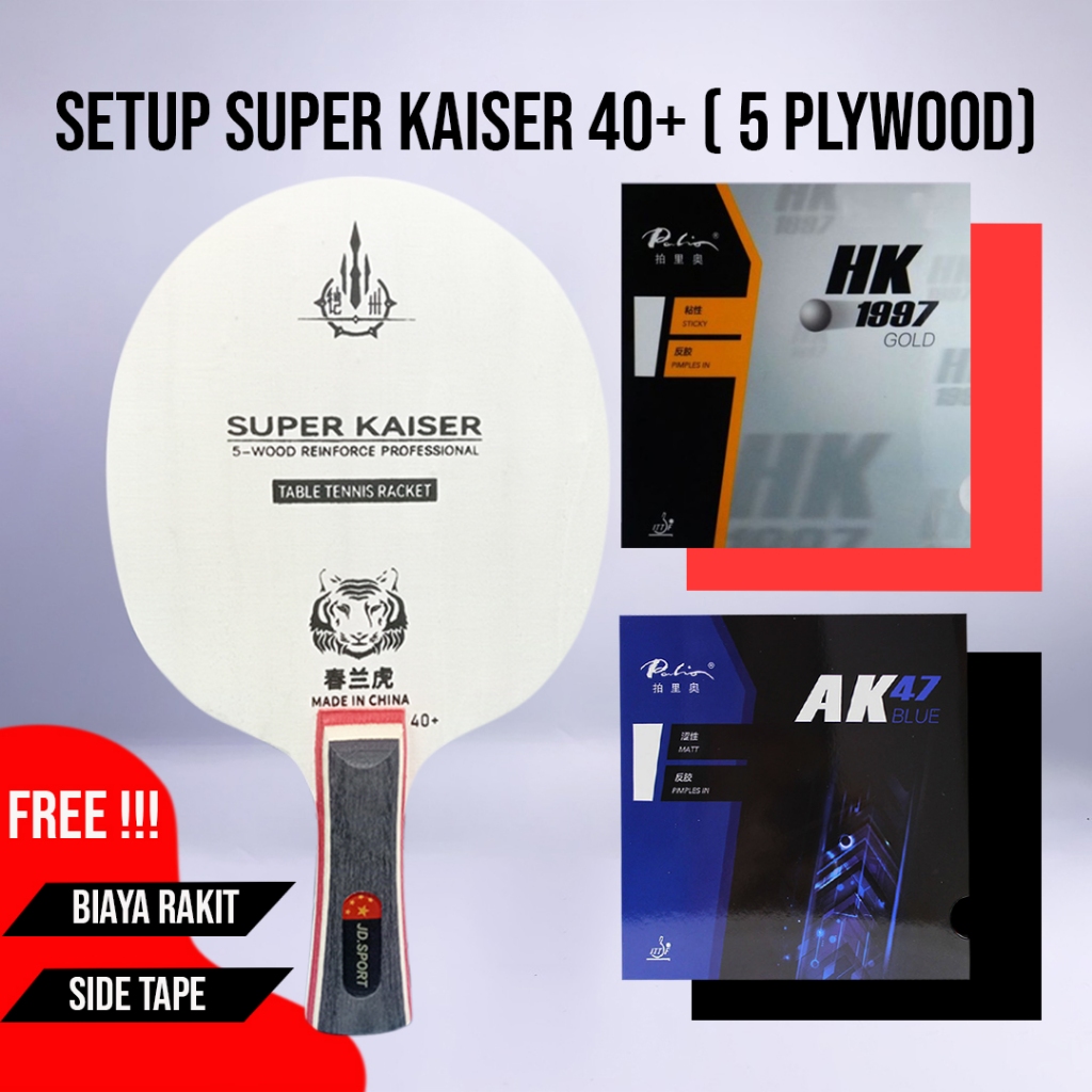 Jual Paket Bat Pingpong Rakitan Super Kaiser 40+ 5 Ply Wood Palio ...
