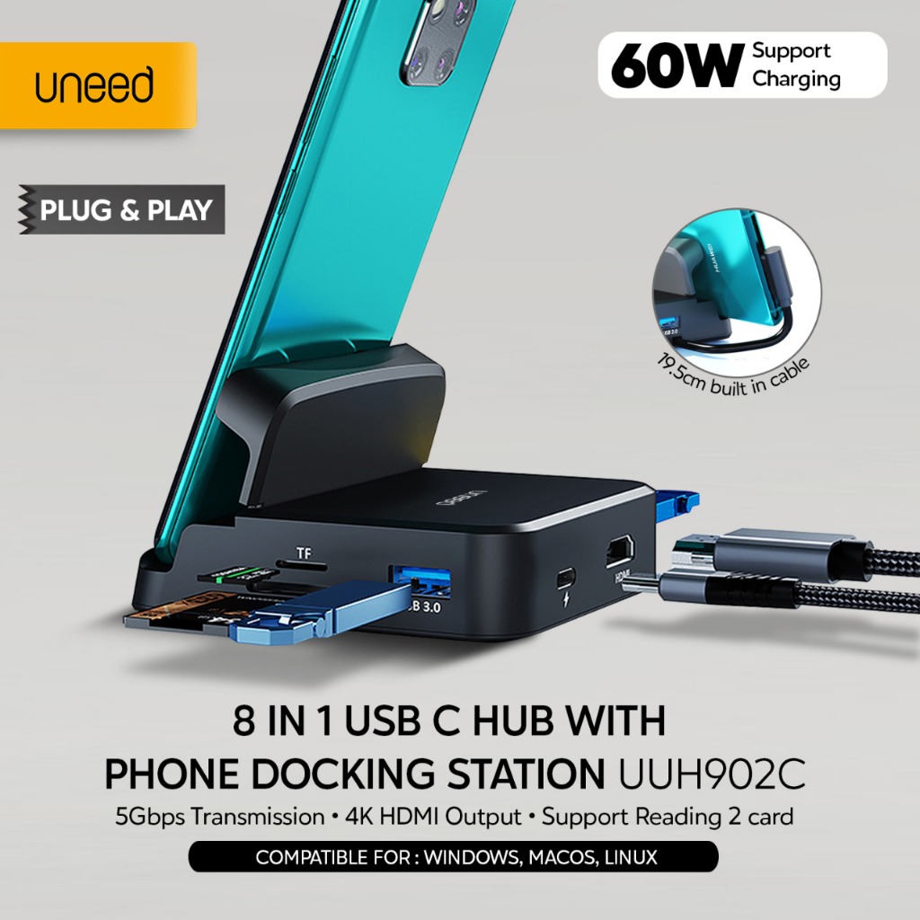 Jual Uneed Docking Station 8 in 1 USB Hub Type C 3.0 4K HDMI - UUH902C ...