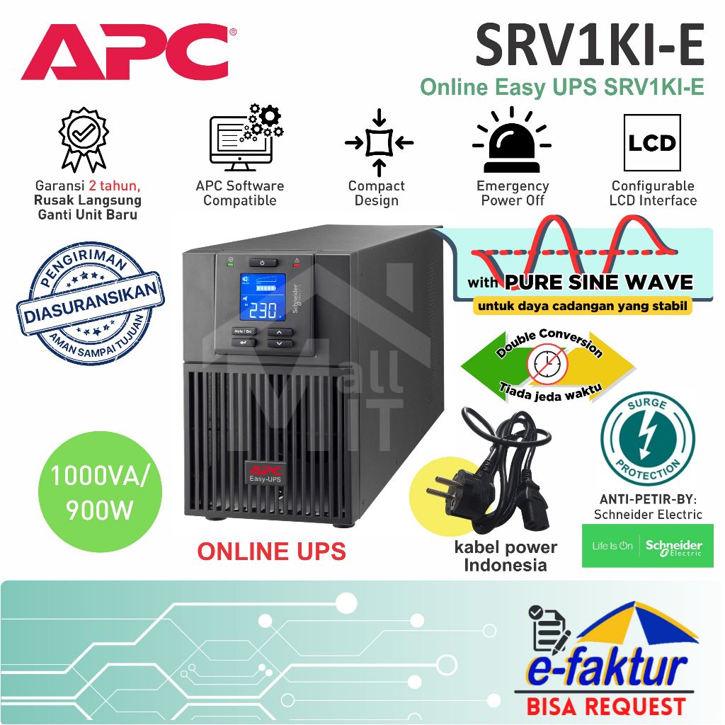 Jual MALLIT APC Ups Online 1Kva SRV1KI-E SRV1KIE Easy UPS On-Line 900W 1000VA USB Charging 230V ...