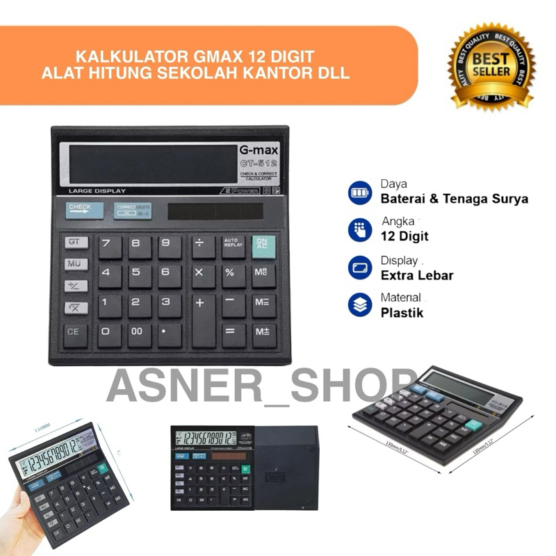 Jual GM-512 Calculator Layar Digital Alat hitung Hitam 2 Power ...