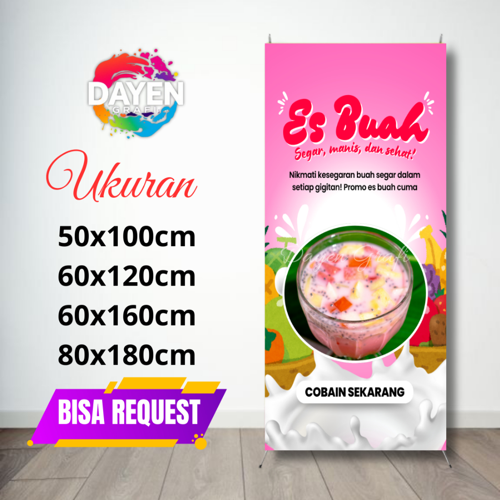Jual Cetak Spanduk Banner Es Buah Gratis Disain | Shopee Indonesia