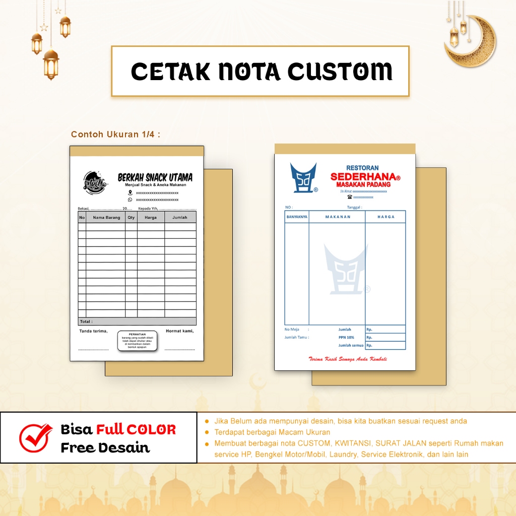Jual Nota Custom Free Desain | FULL COLOR | Nota Penjualan 1 Ply | Nota ...