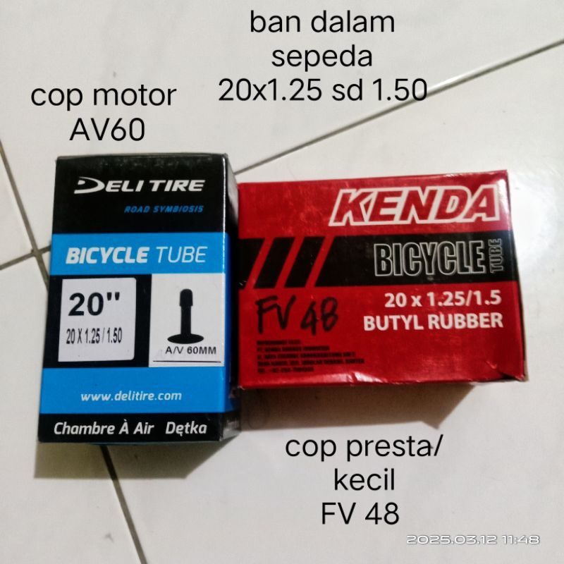Jual Ban dalam sepeda lipat Seli 20 x 1.25 sd 1.50 kenda Delitire cop motor AV60, pentil presta ...