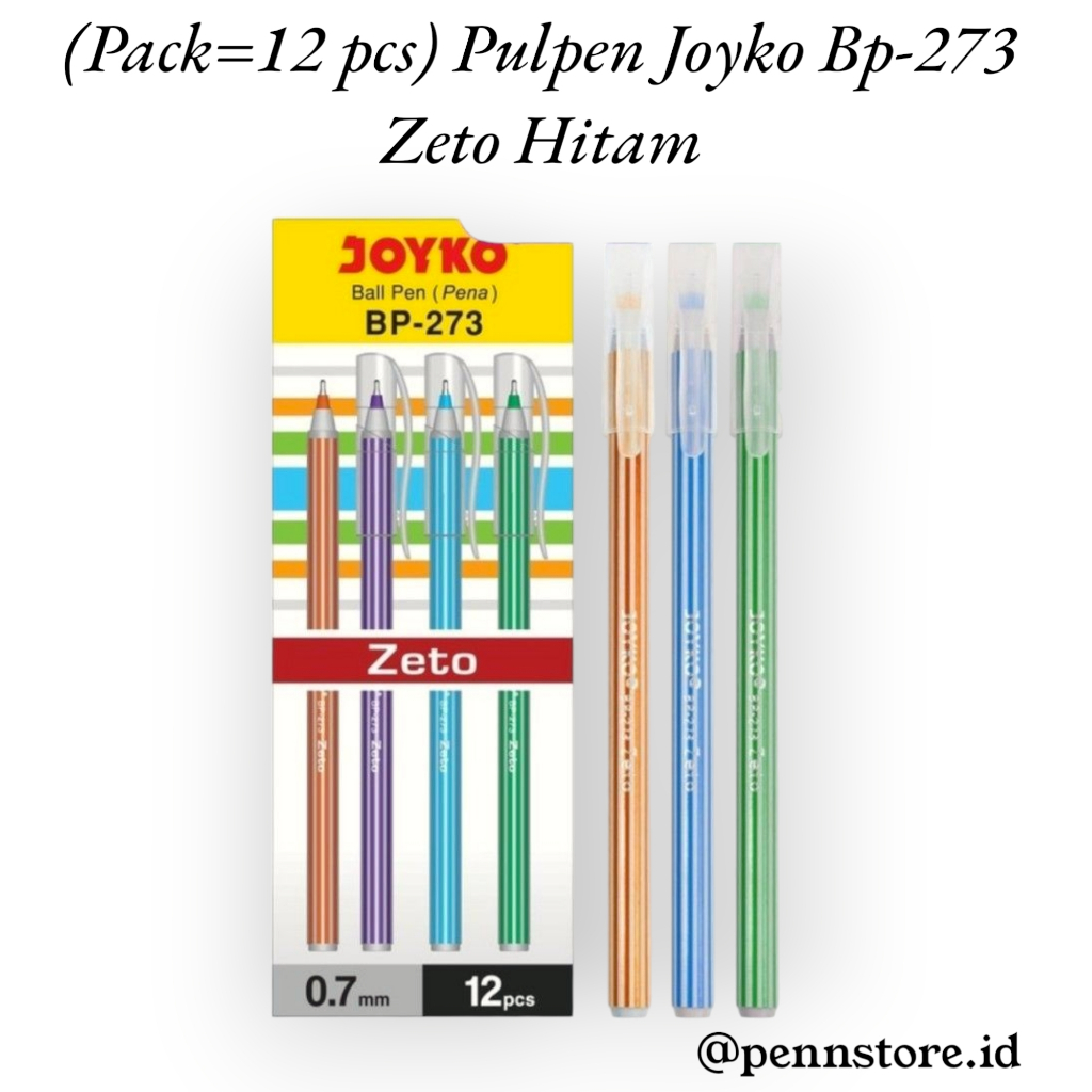 Jual (Pack=12 pcs) Pulpen Joyko BP-273 Zeto Hitam - Bolpen Sekolah ...