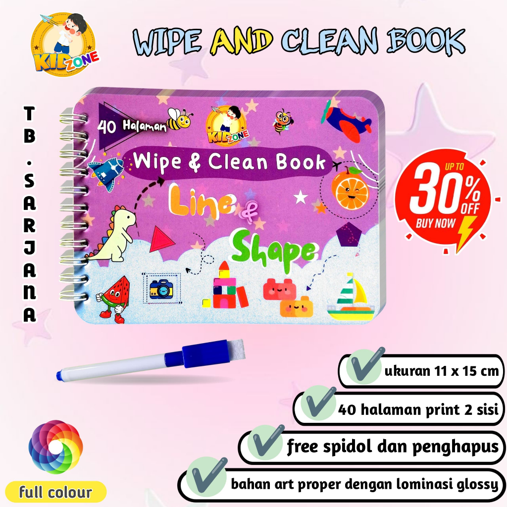 Jual KIDZONE - WIPE AND CLEAN BOOK - LINE AND SHAPE Activity Book Buku ...