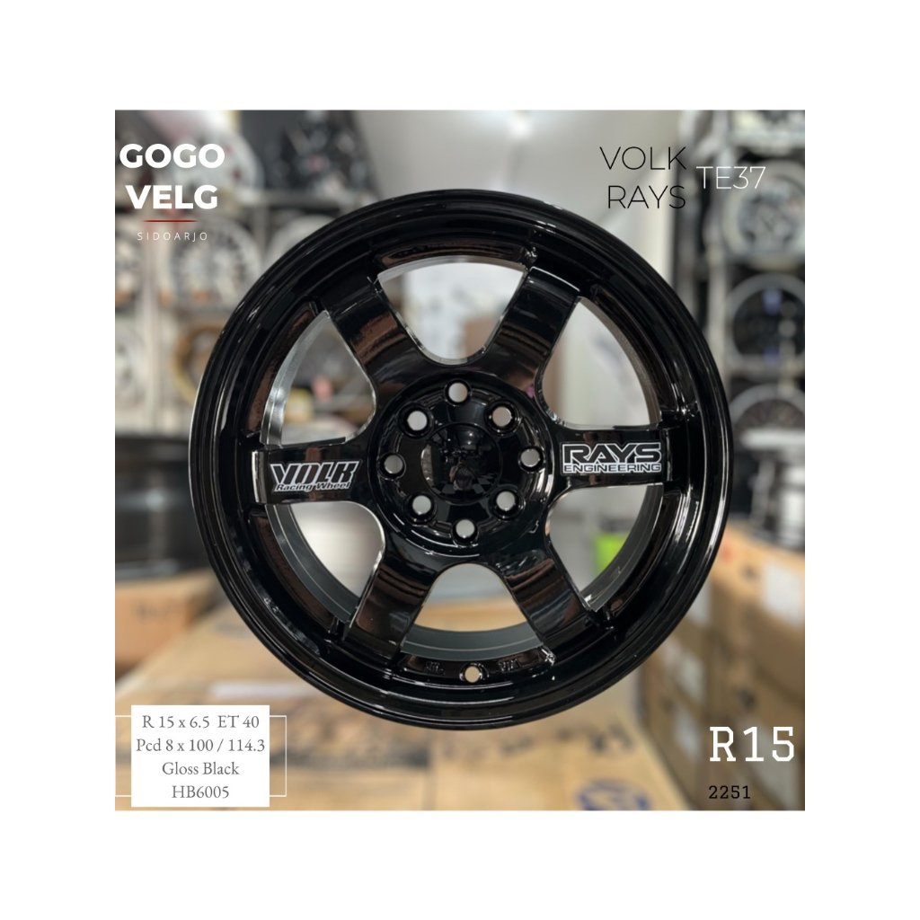 Jual Velg Mobil R15 Te37 Gloss Black PCD 4X100/114,3 Lebar 6,5 ET 40 ...