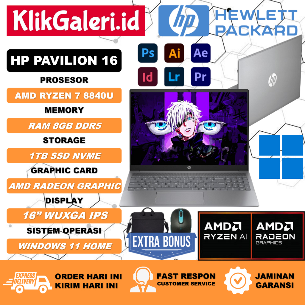 Jual PROMO HP PAVILION 16 AMD RYZEN 7 8840U 8GB DDR5 1TB SSD RADEON ...