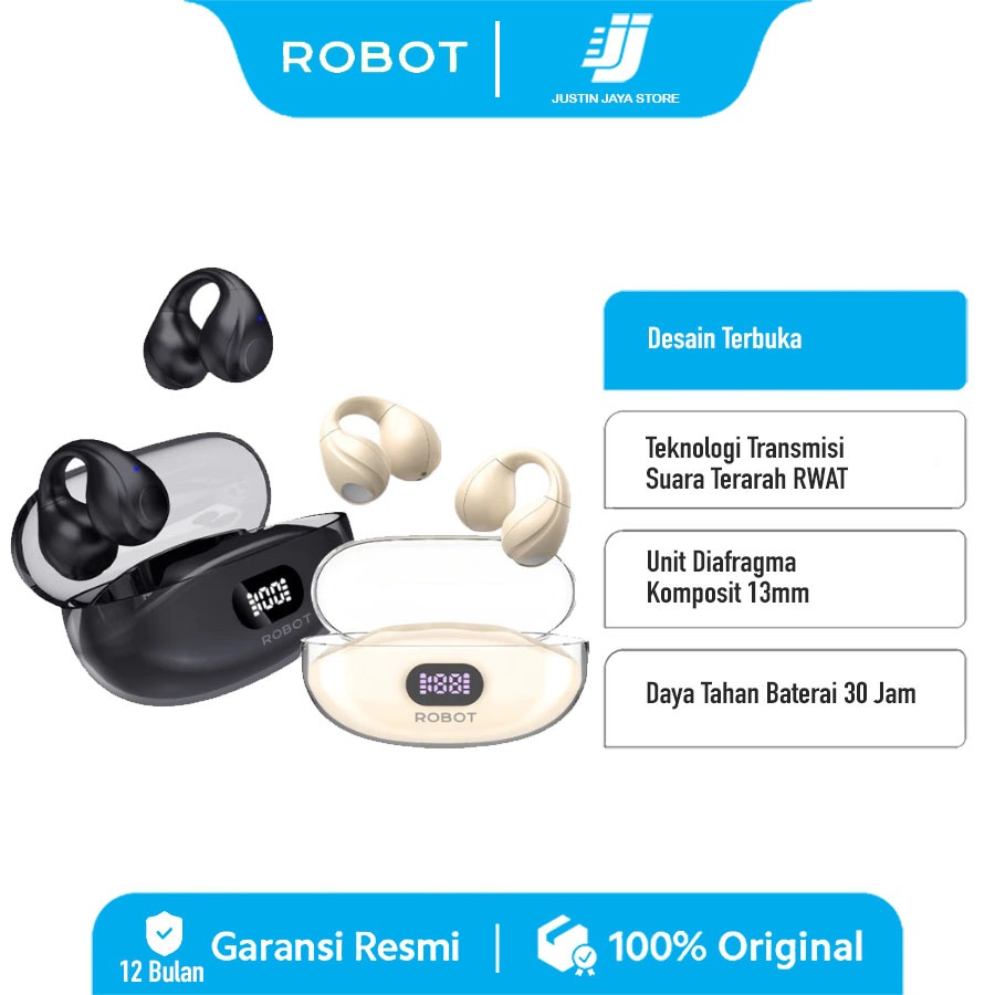 Jual ROBOT OWS Air 10 TWS Open Ear Clip Style LED Display Bluetooth 5.3 ...