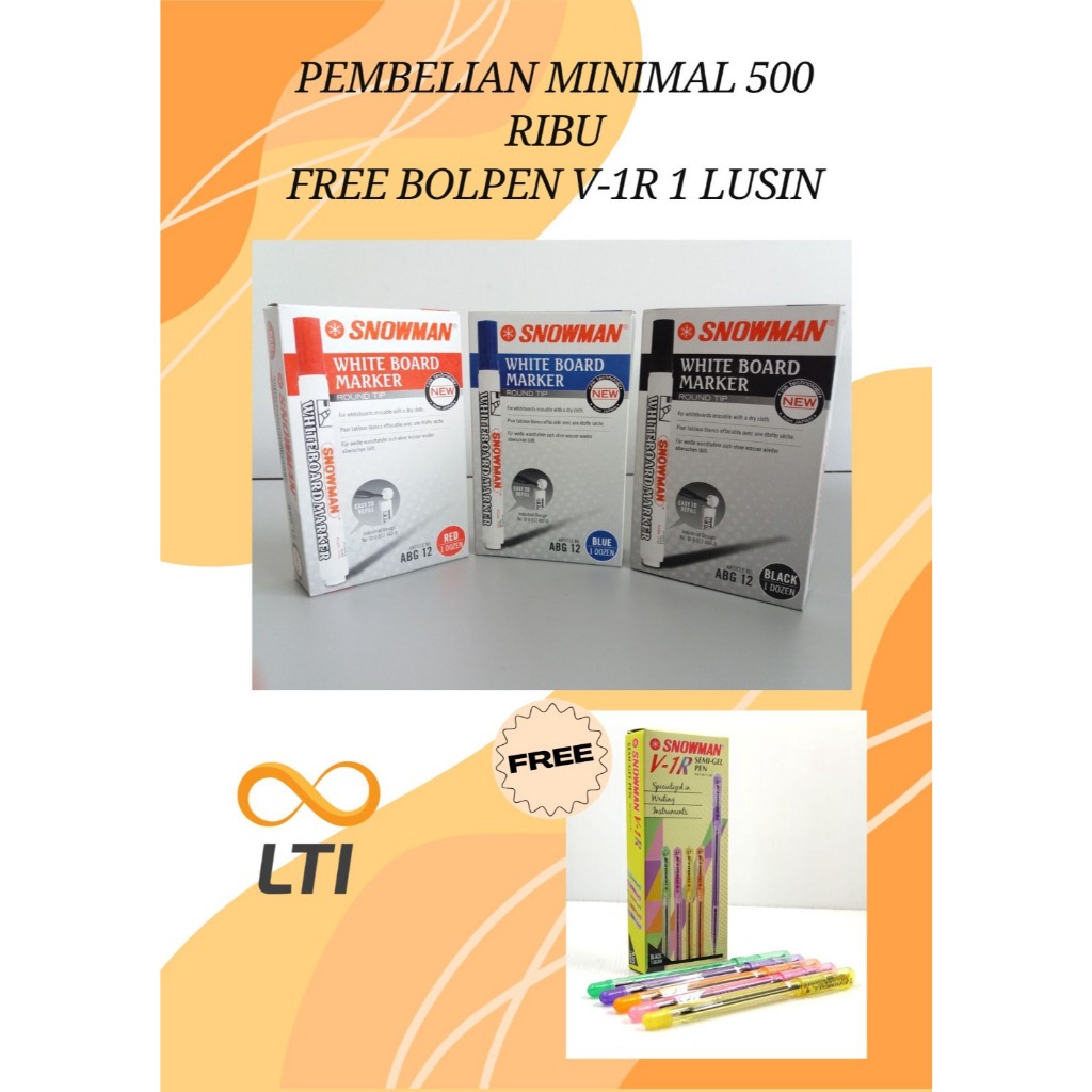 Jual Spidol Snowman Board marker ABG - 12 Per Lusin 1 BOX 12 PCS Bisa ...
