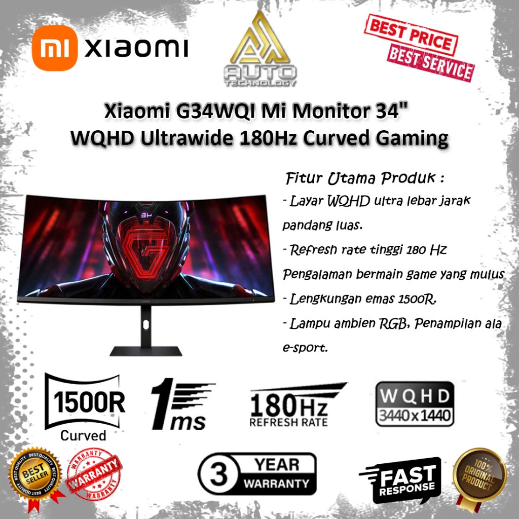 Jual Xiaomi G34WQI Mi Monitor 34" WQHD Ultrawide 180Hz Curved Gaming ...