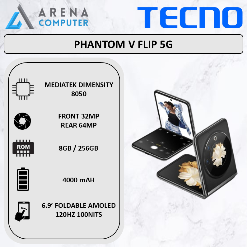 Jual Tecno Phantom V Flip 5G 8GB 256GB - Mediatek Dimensity 8050 - NFC ...